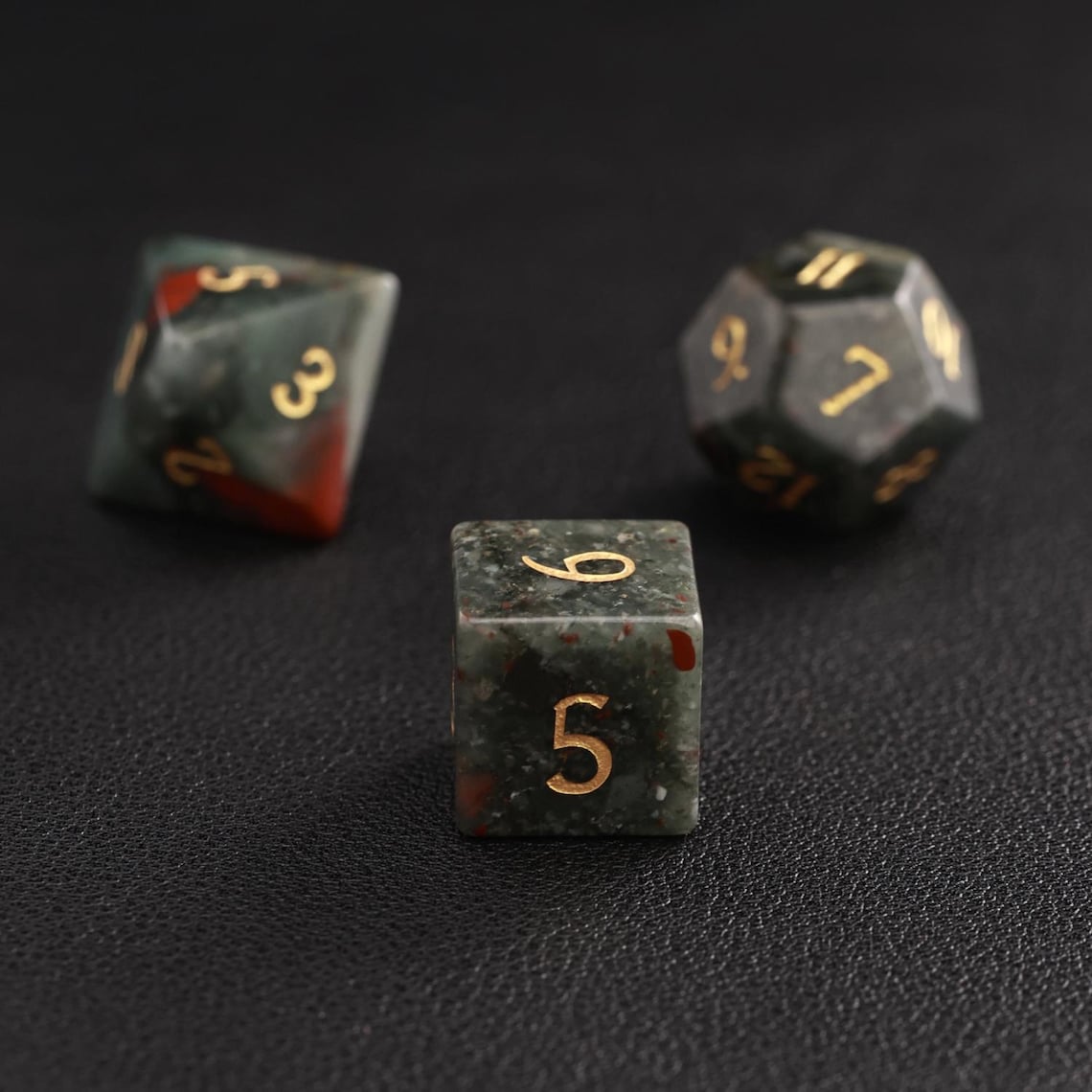 Natural Bloodstone DND Dice Set, Red Sharp Edge D&D Dice Set, Dungeons ...