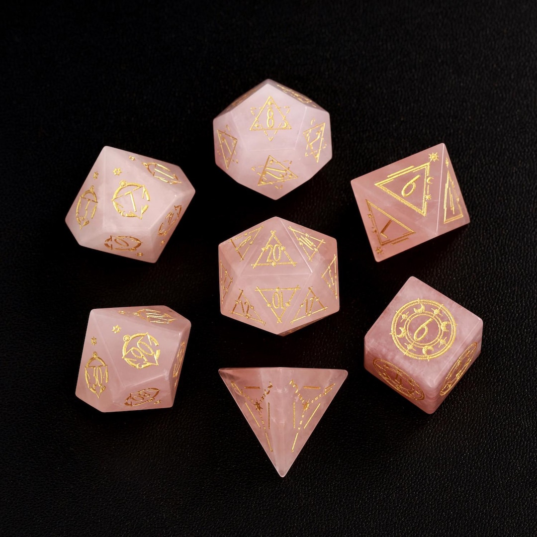 Pink Crystal DND Dice Set - Hand Carved Pink Crystal for Dungeons ...