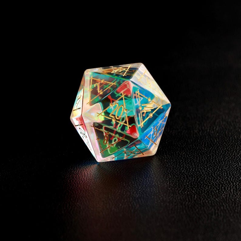 Stained DND Dice Set, Rainbow Glass Sharp Edge D&D Dice Set, Dungeons ...