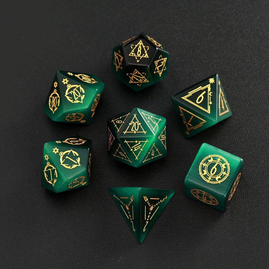Dark Green DND Dice Set, Green Cat's Eye Sharp Edge D&D Dice Set ...