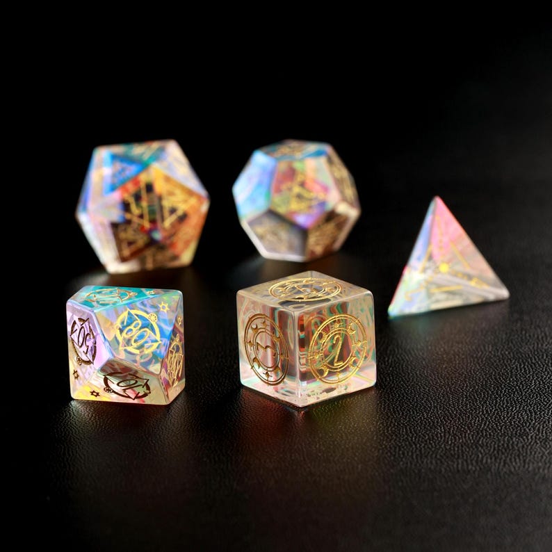 Stained DND Dice Set, Rainbow Glass Sharp Edge D&D Dice Set, Dungeons ...