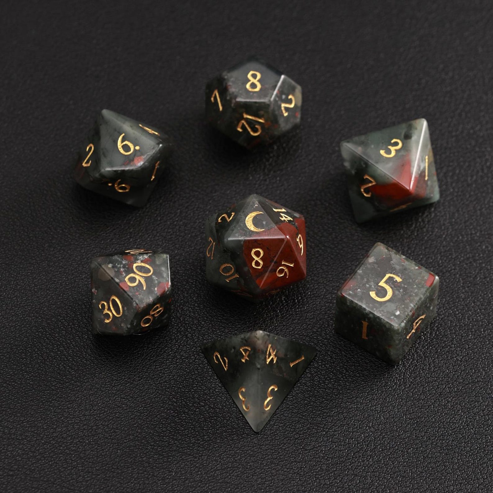 Natural Bloodstone DND Dice Set, Red Sharp Edge D&D Dice Set, Dungeons ...