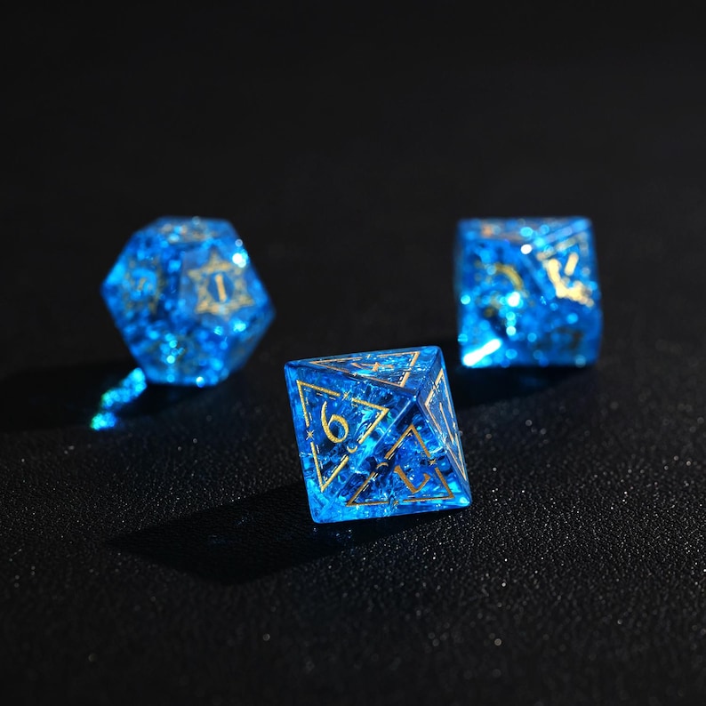 Blue DND Dice Set, Glass Sharp Edge D&D Dice Set, Dungeons and Dragons ...