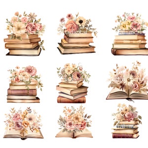 Floral Book Clipart Vintage Book Stack Png Watercolor Clipart Fantasy ...