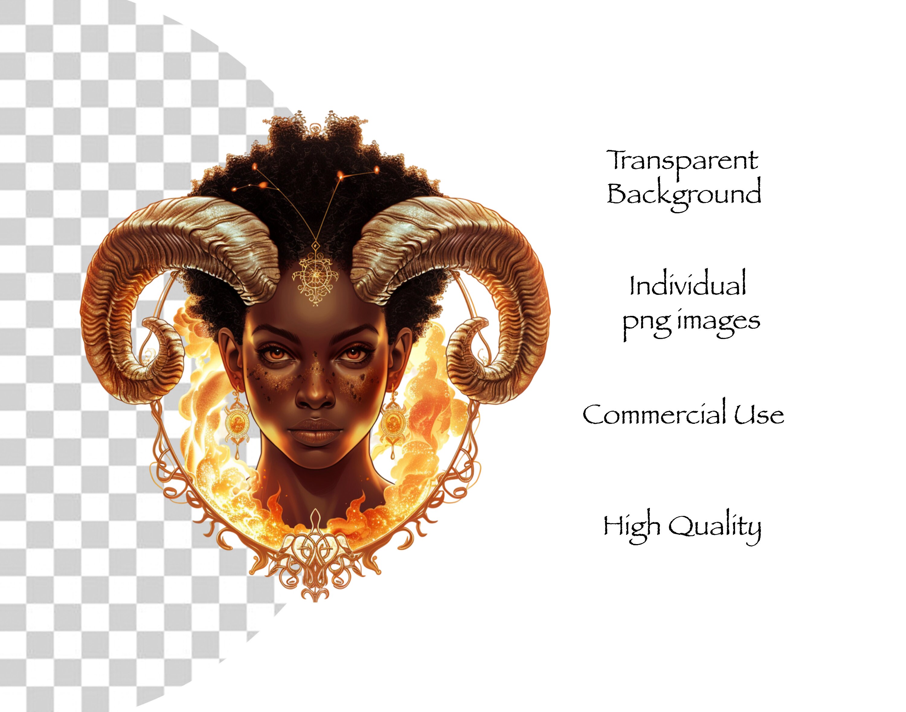 Zodiac Aries Bundle PNG Sublimation Horoscope Fantasy Black Woman Zodiac Celestial Star Sign ...