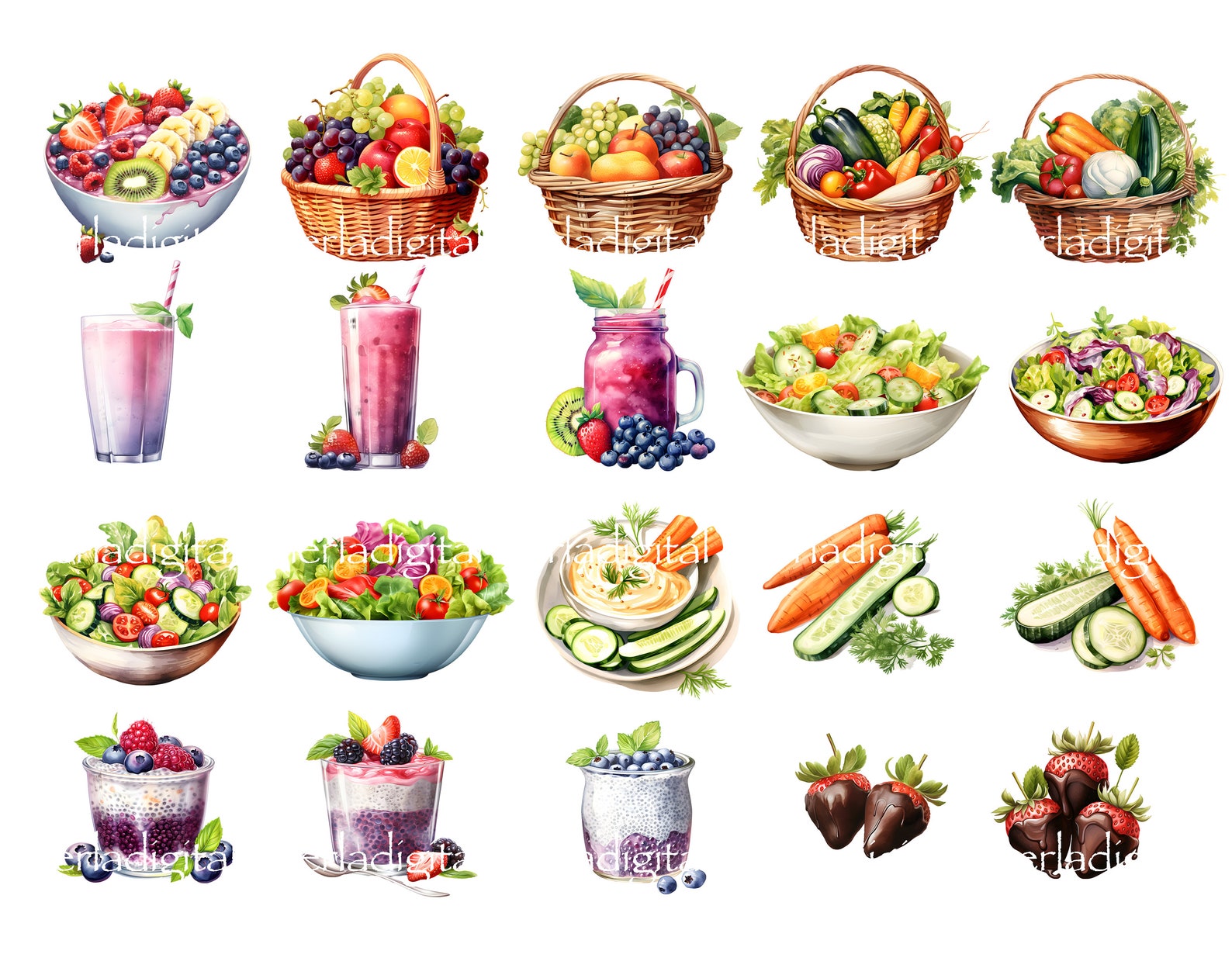 Healthy Food Clipart Lifestyle Watercolor Vegetable Fruits Clipart Self ...