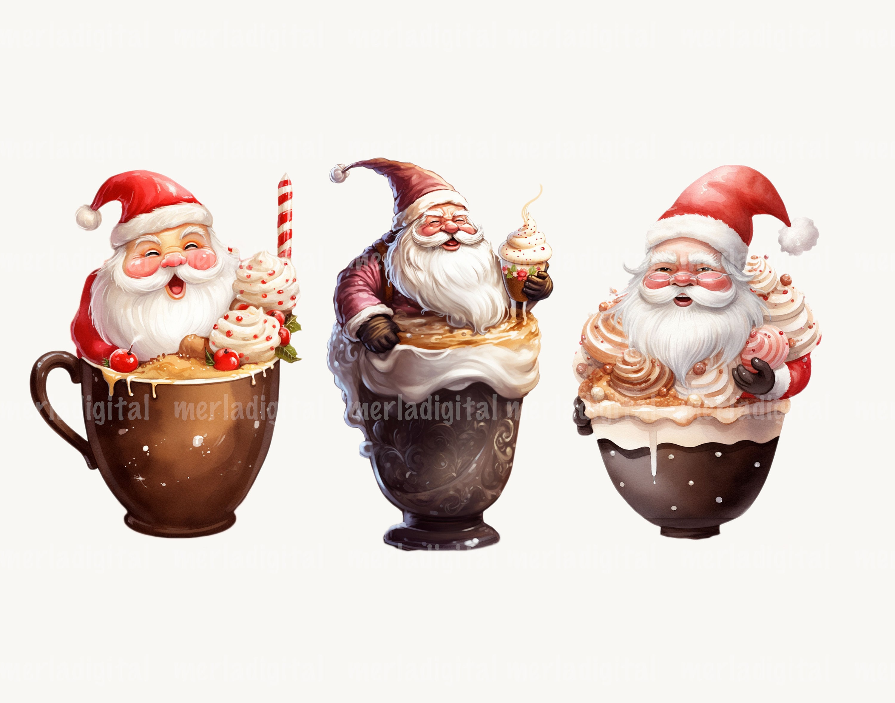 Watercolor Hot Chocolate Clipart Santa Claus Christmas Hot Cocoa ...