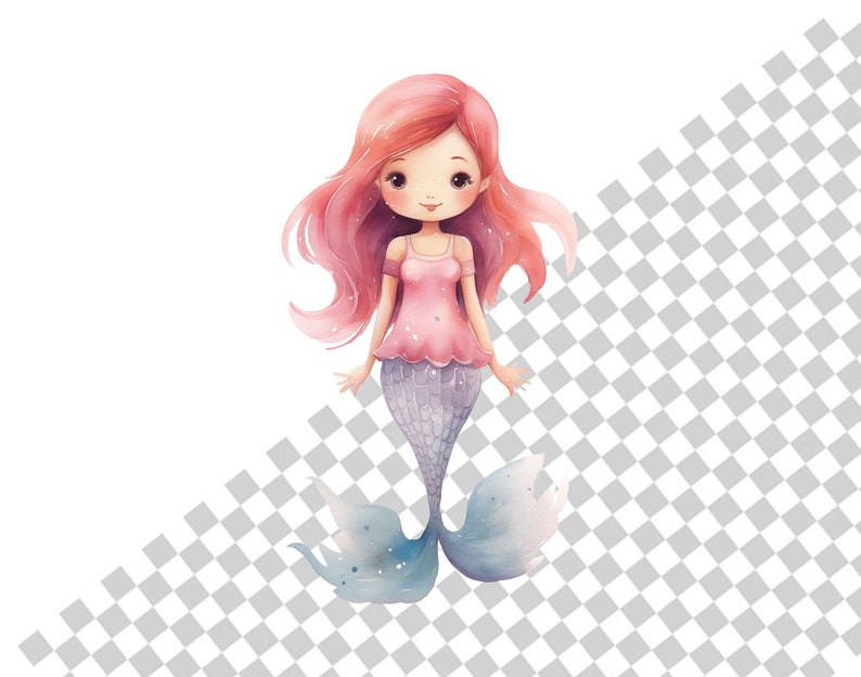 Watercolor Mermaid Clipart Pink Mermaid Kids Clipart Bundle Nursery ...