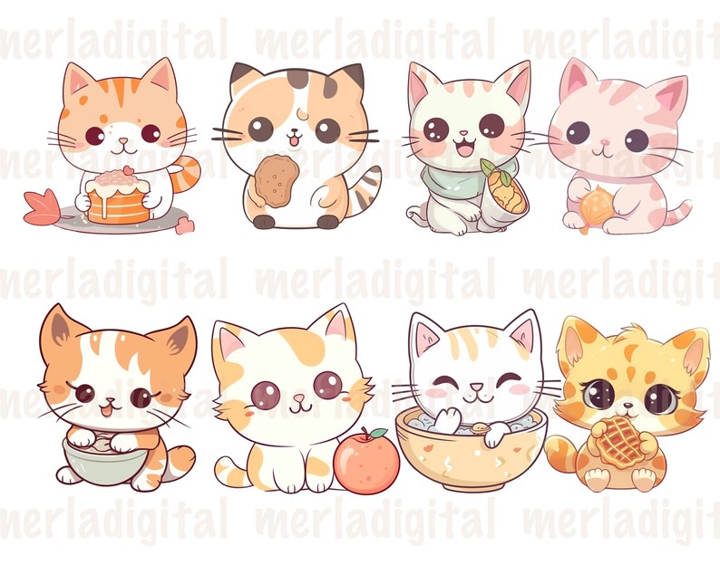 Cute Funny Cats Clipart Kawaii Cats Adorable Kittens Cat Illustration ...
