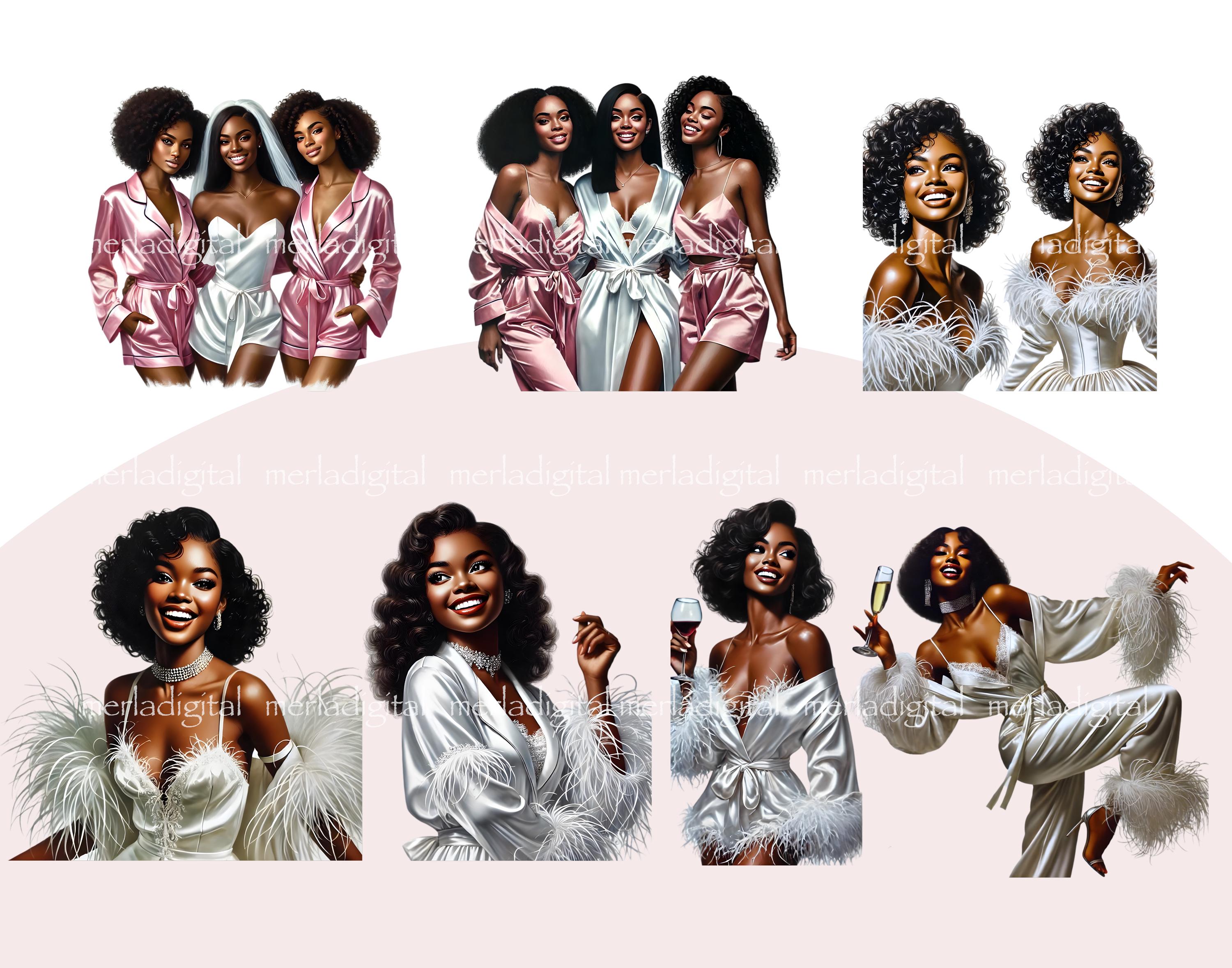 Watercolor Black Bride Clipart Bundle, Bachelorette Party (PNG, Digital ...