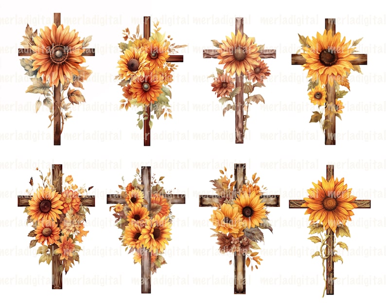 Autumn Cross PNG Bundle, Sunflower Thanksgiving Clipart (digital ...