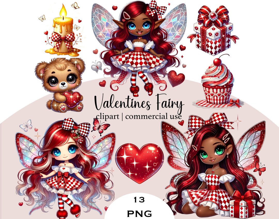 Fairy Valentine Clipart Bundle Png Valentine's Digital Sticker Fairy ...