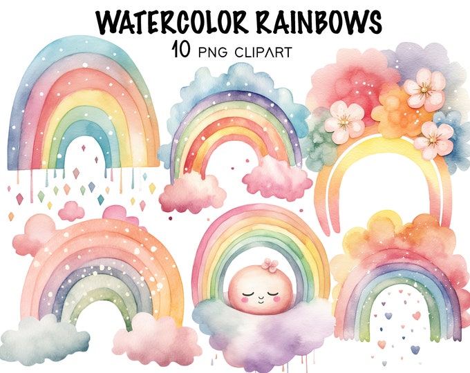 10 Watercolor Rainbow Clipart • Cute Rainbow PNG and JPG Images ...