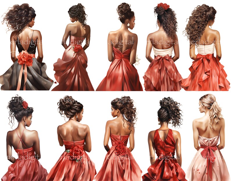 Valentine Women Back View Clipart Png Side View Girl in Red Girl ...
