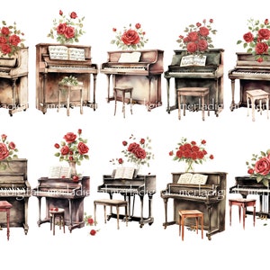 Floral Instrument Clipart Red Roses Png Clipart Bundle Printable ...