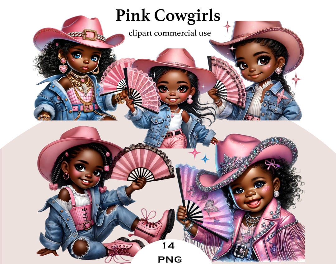 Pink Cowgirl Clipart Bundle: Black Girl PNG, Tumbler Design (digital ...