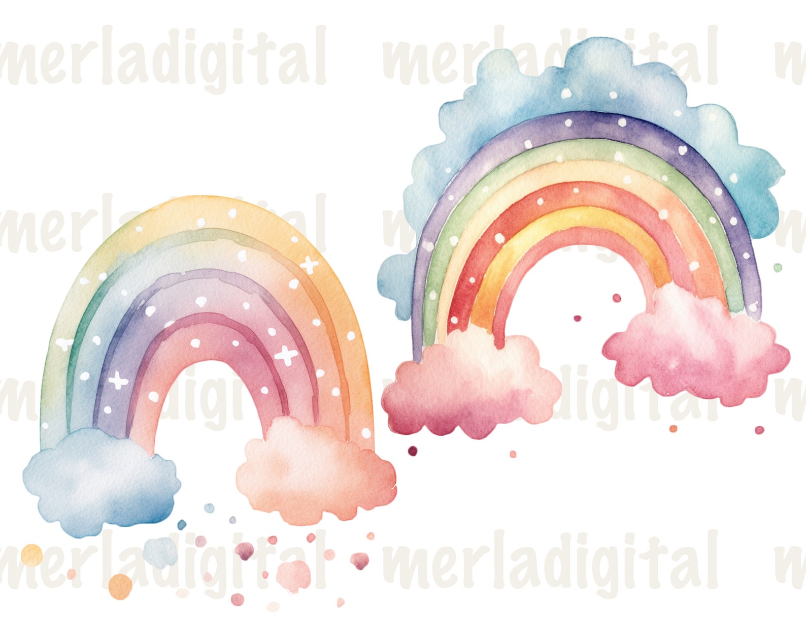 Watercolor Rainbows Clipart, Cute Nursery Watercolor Clip Art Png ...