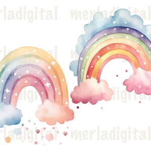 Watercolor Rainbows Clipart, Cute Nursery Watercolor Clip Art Png ...