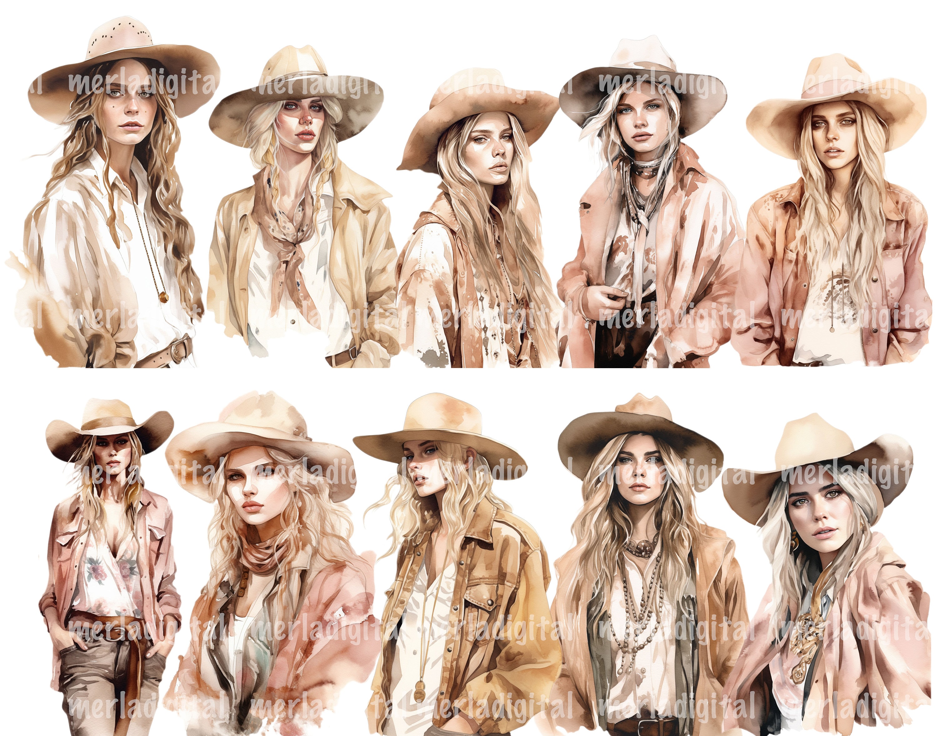 Watercolor Western Clip Art Bundle Cowgirl Png Western Boho Clipart ...