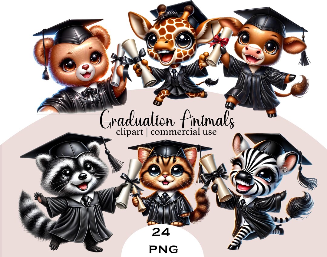 Graduation Animals Clipart Cute Animals Graduate Printable Png Teddy ...