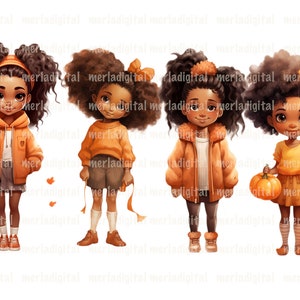Autumn Black Girls Watercolor Clipart, Fall Kids Clipart PNG, Kids ...