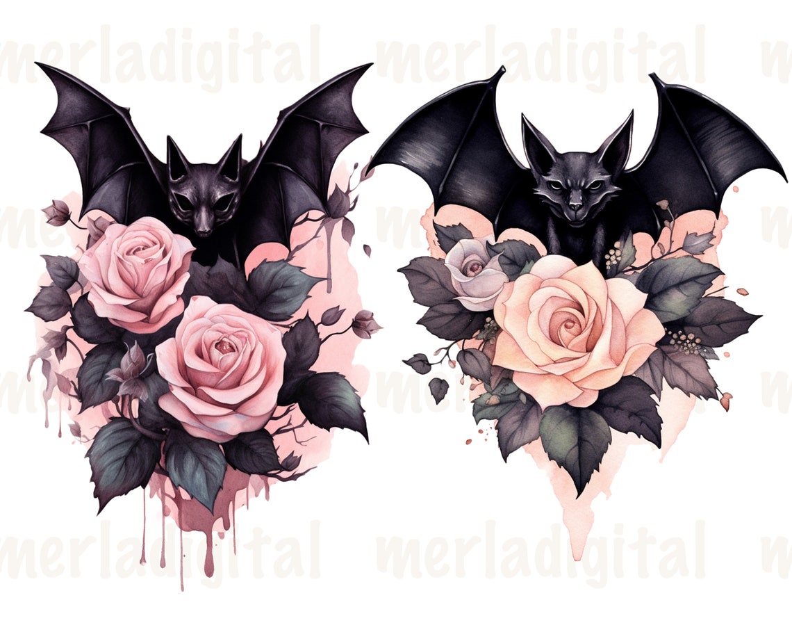 Watercolor Gothic Bat Halloween Clipart Dark Fantasy Watercolor Bat ...
