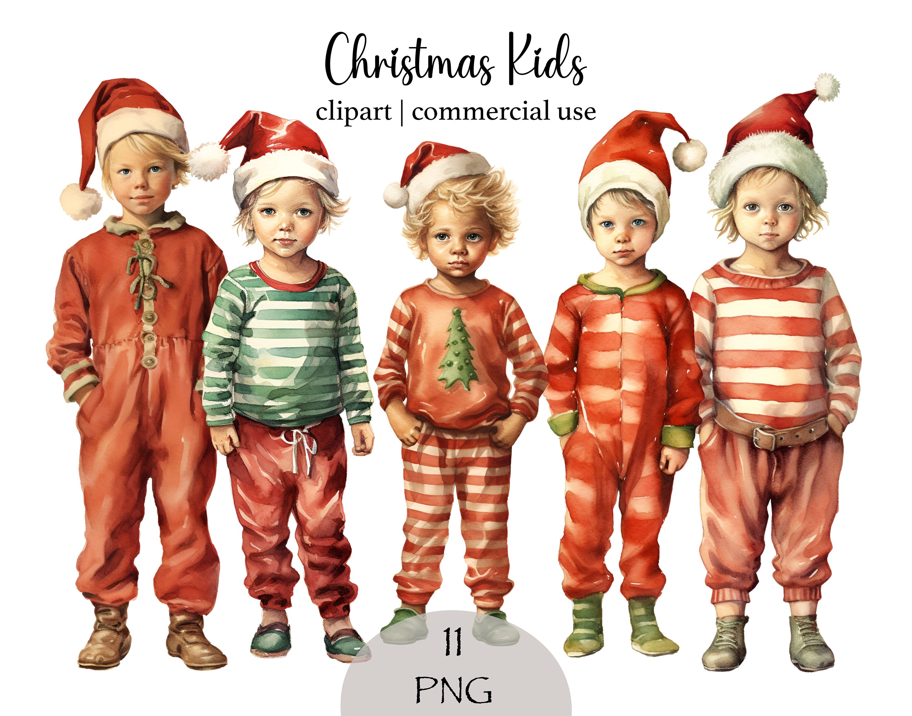 Christmas Kids Pajamas Clipart Bundle Winter Kids Holiday Image DIY ...