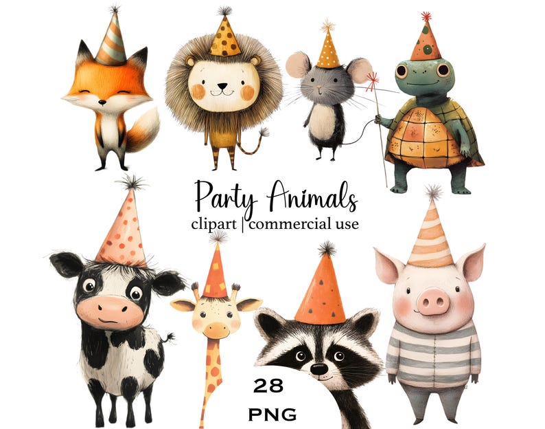 Party Animals Clipart Cute Cartoon Safari Animals Png Cute Birthday ...