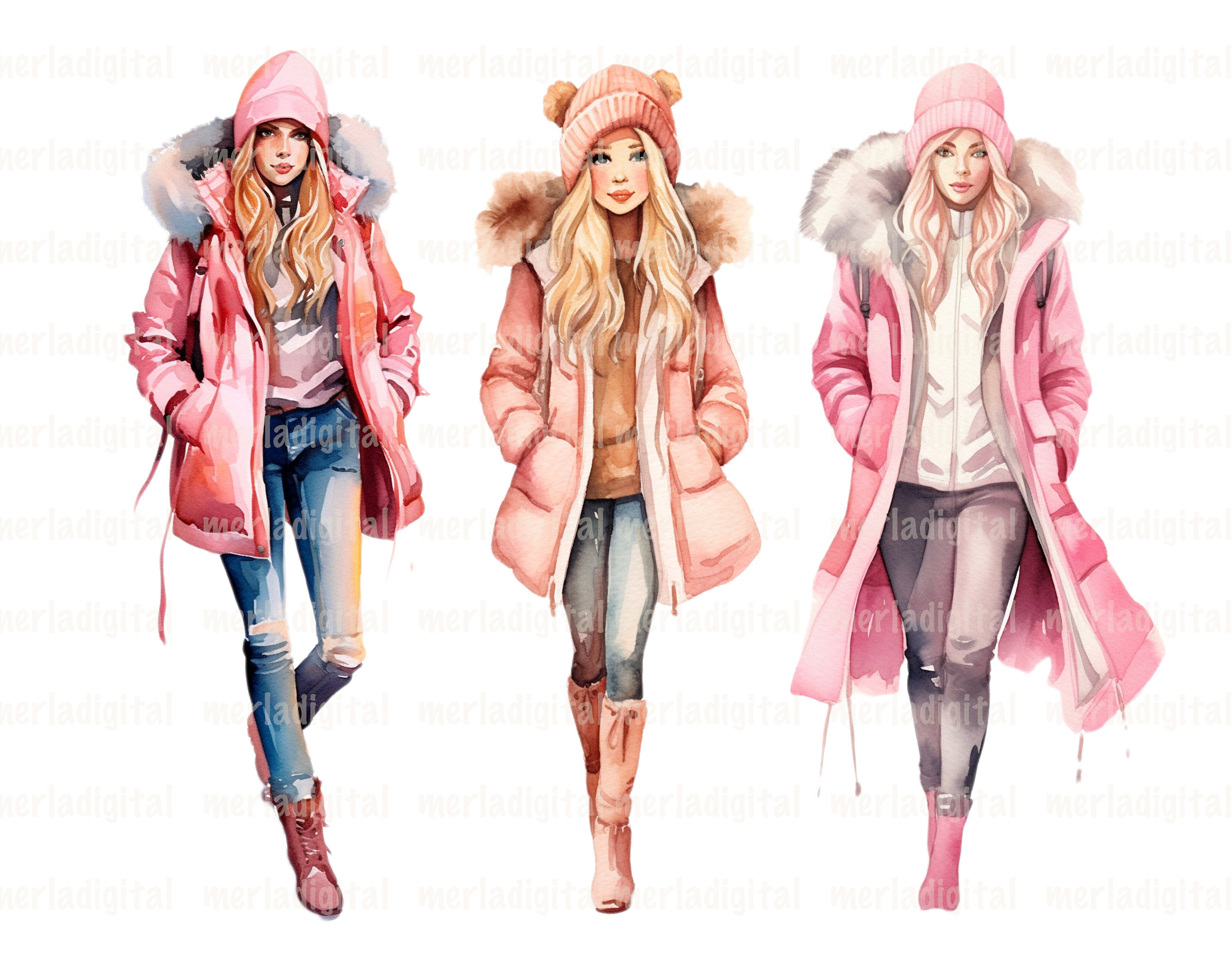 Pink Winter Girls Clipart: Fashion PNG Bundle (digital Download) - Etsy