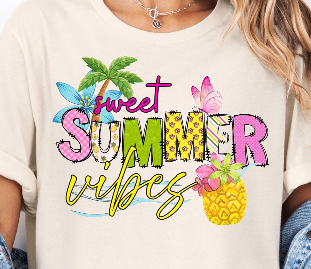 Sweet Summer Vibes PNG, Bright Tropical Clipart With Pineapple & Palm ...