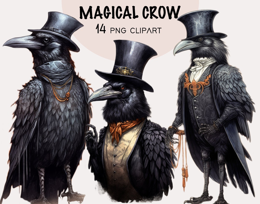 Halloween Magical Crow Watercolor Clipart, Halloween Raven Clipart Png ...
