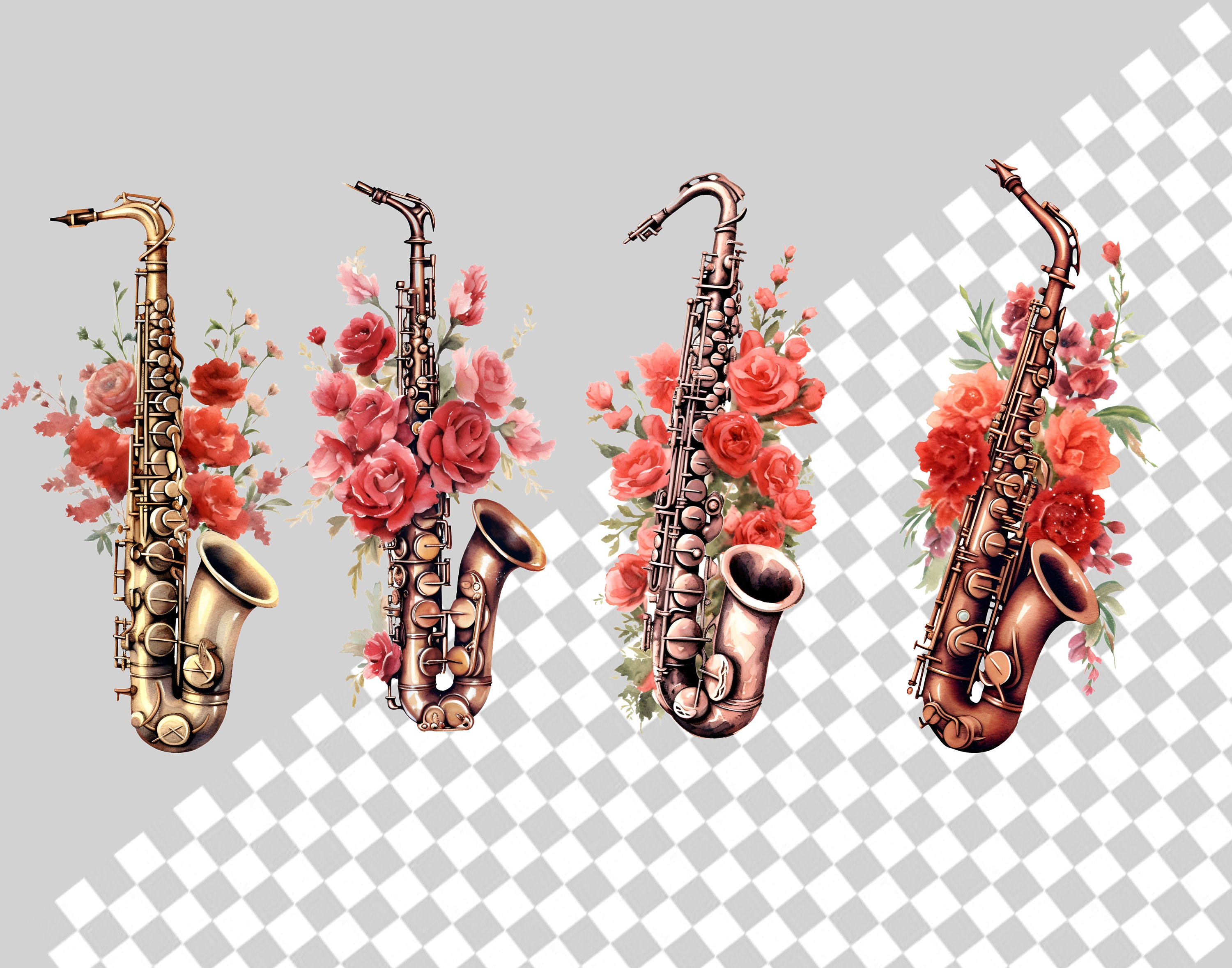 Floral Saxophone Clipart Rose Png Clipart Valentine Saxophone Png ...