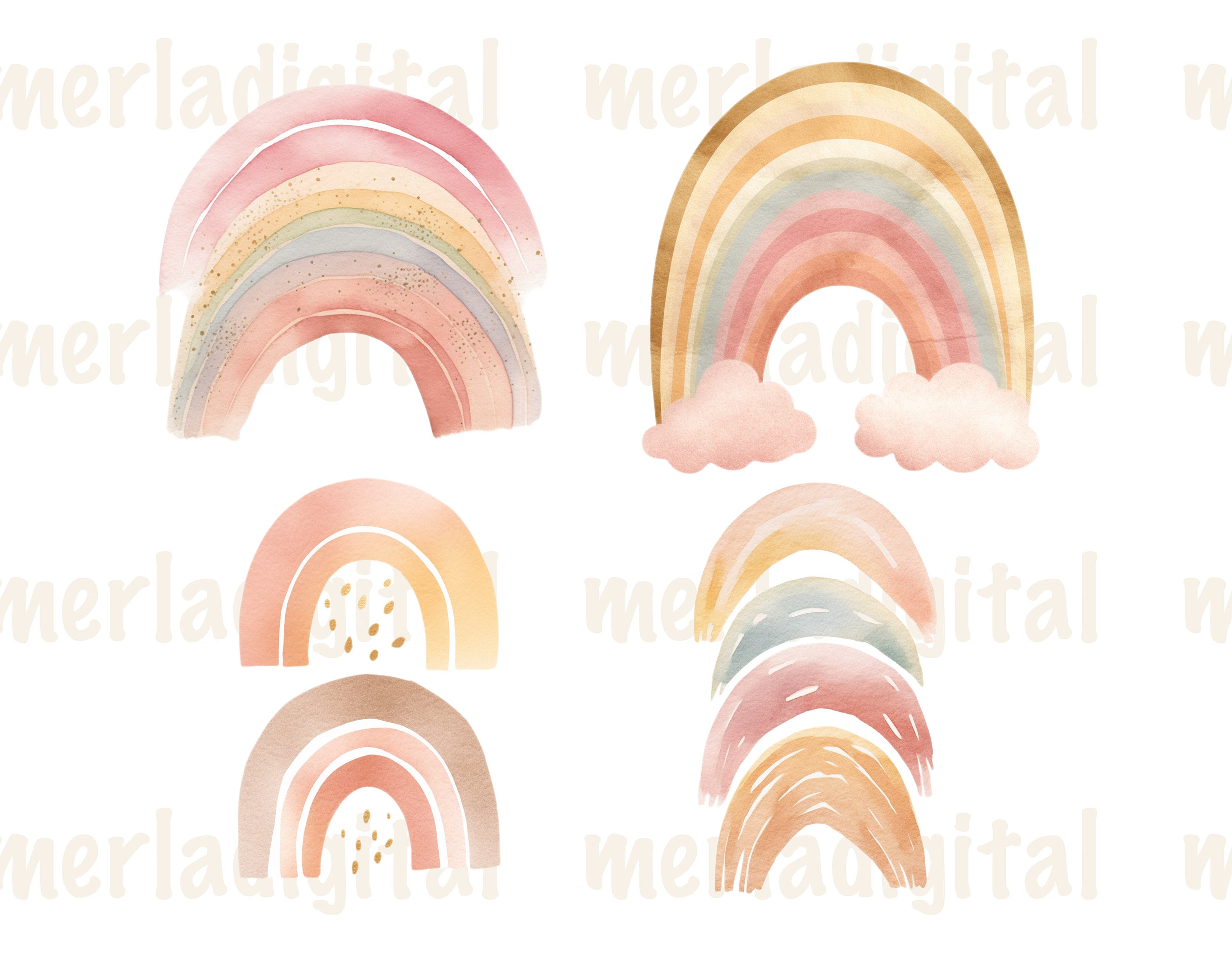 Watercolor Boho Rainbows Clipart Nursery Watercolor Cute Clip - Etsy