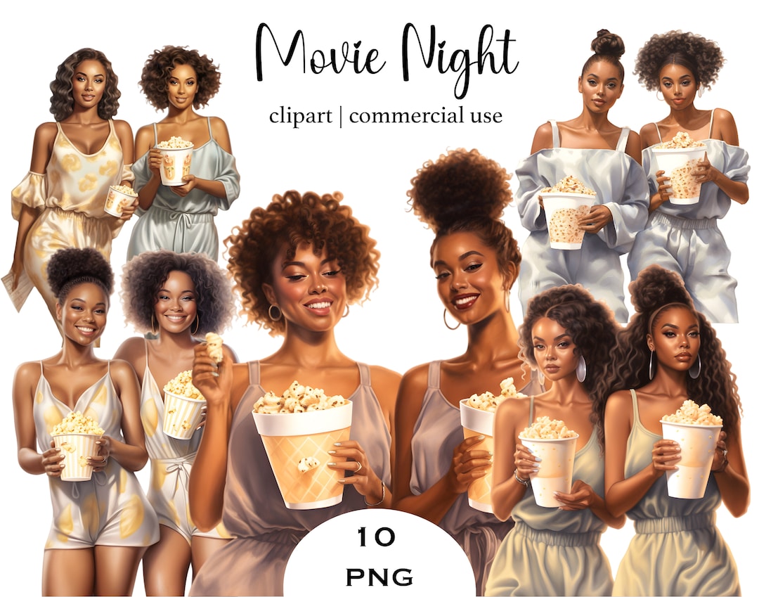 Girls Movie Night Clipart Black Girl Friends Png Cinema Clipart Movie ...