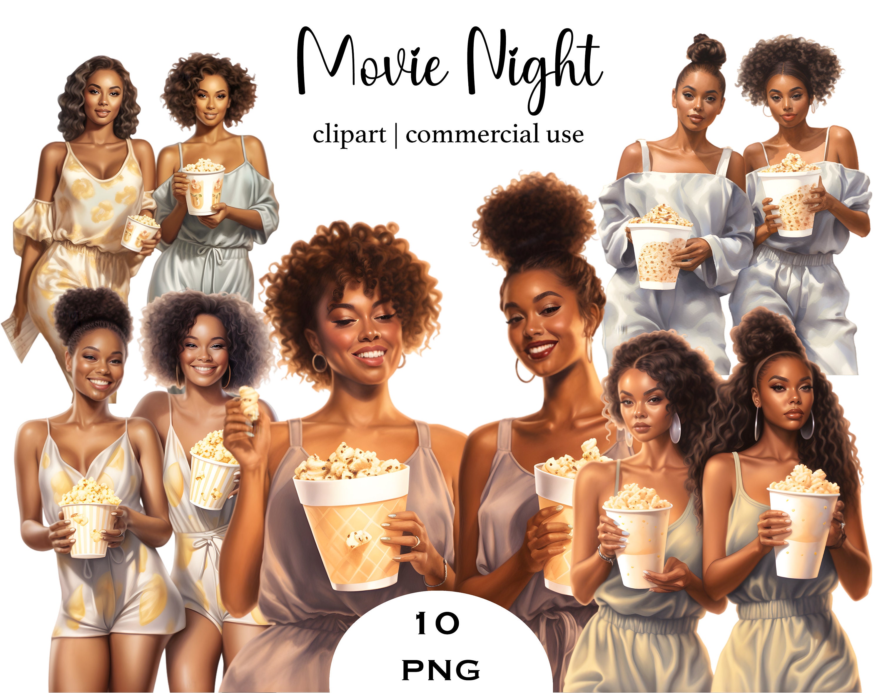 Girls Movie Night Clipart Black Girl Friends Png Cinema Clipart Movie ...
