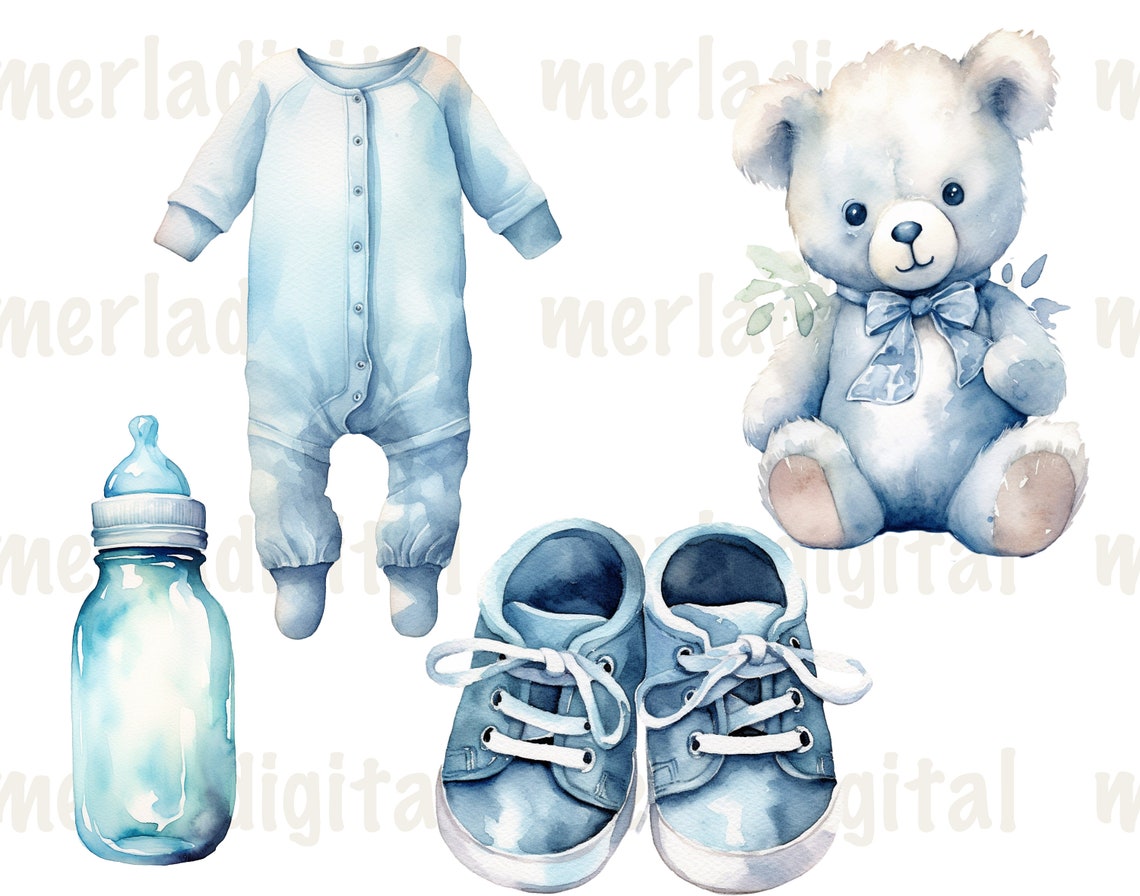 New Born Baby Boy Clipart Watercolor Blue Baby Nursery Clipart Baby ...