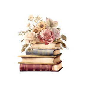 Floral Book Clipart Vintage Book Stack Png Watercolor Clipart Fantasy ...