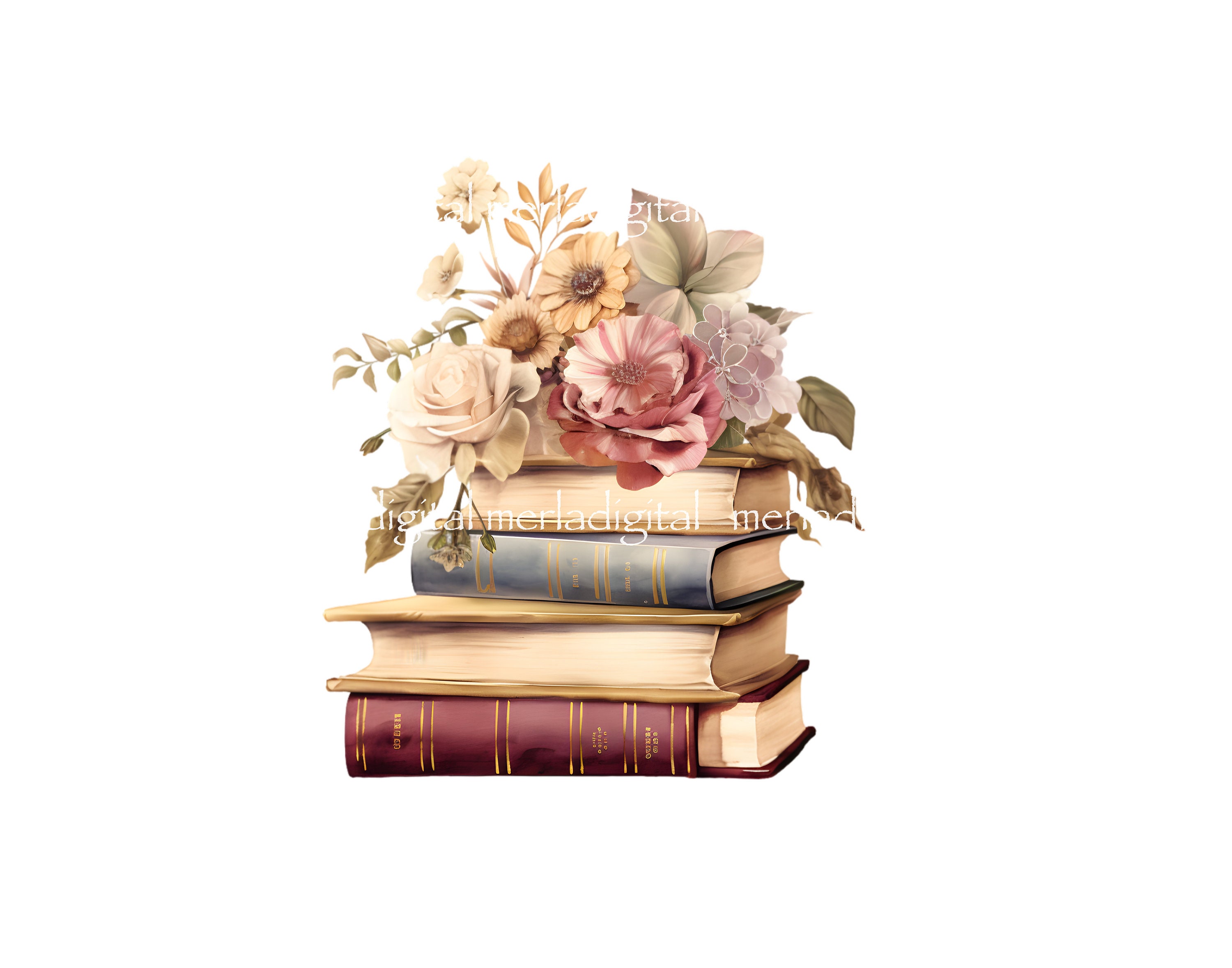 Floral Book Clipart Vintage Book Stack Png Watercolor Clipart Fantasy ...
