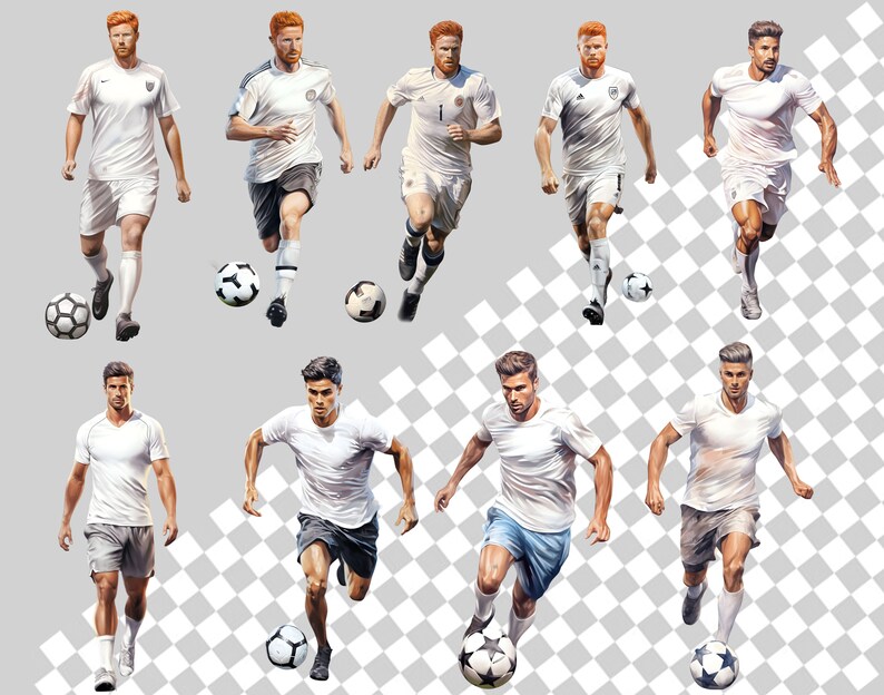 Watercolor Soccer Men Clipart Bundle Sports Png Clipart Playing ...