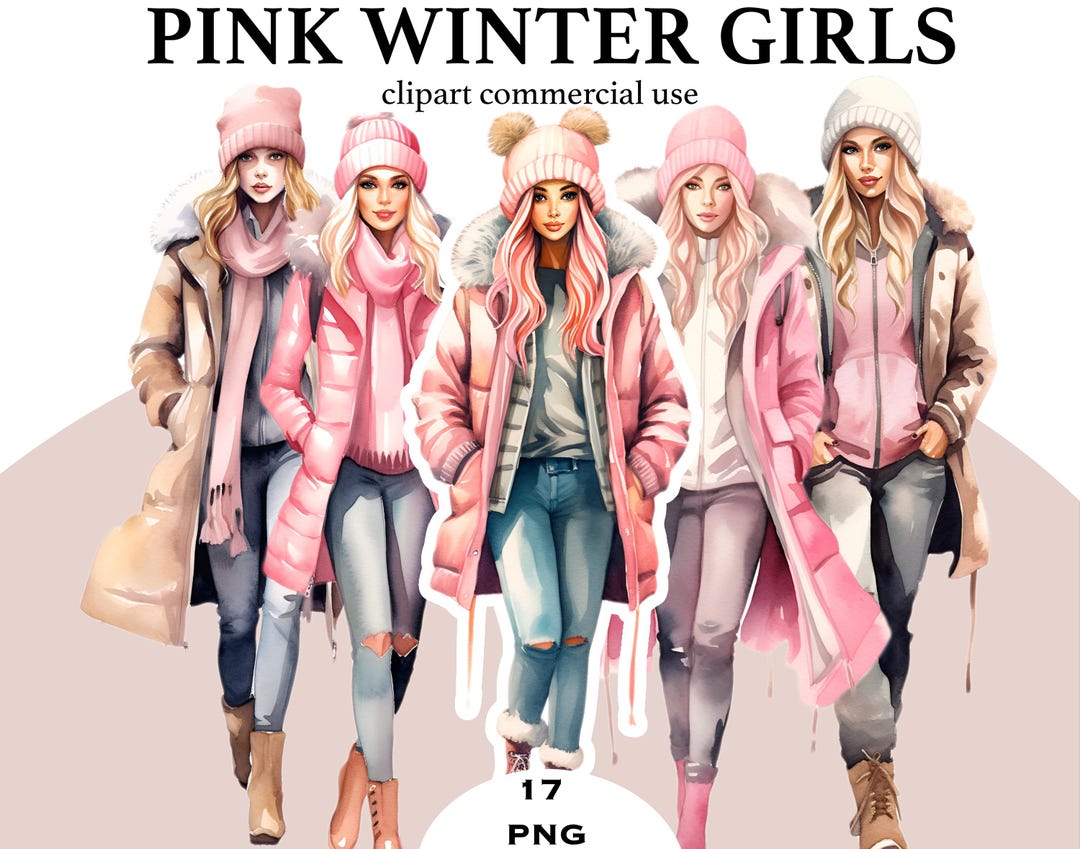Pink Winter Girls Clipart: Fashion PNG Bundle (digital Download) - Etsy