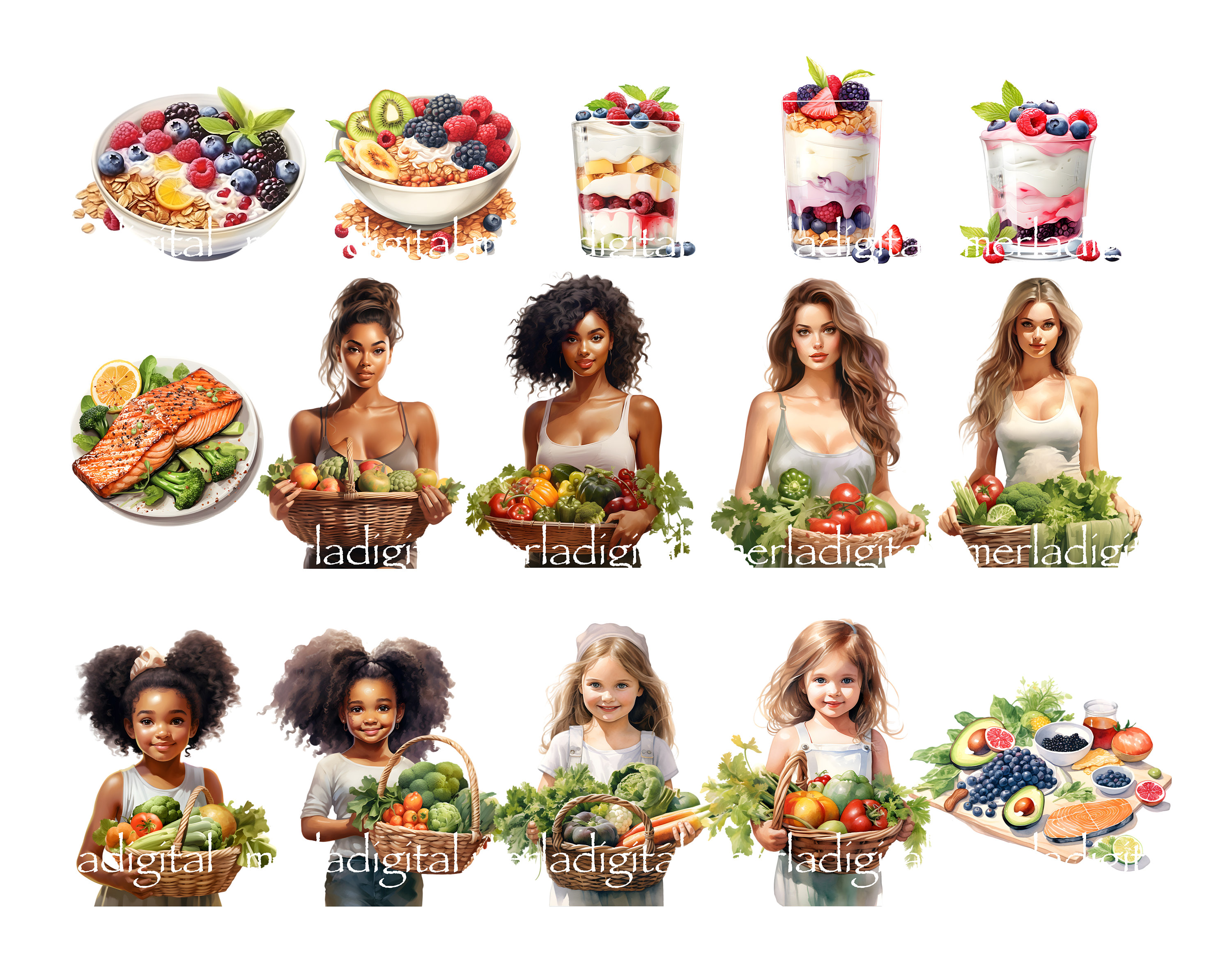 Healthy Food Clipart Lifestyle Watercolor Vegetable Fruits Clipart Self ...