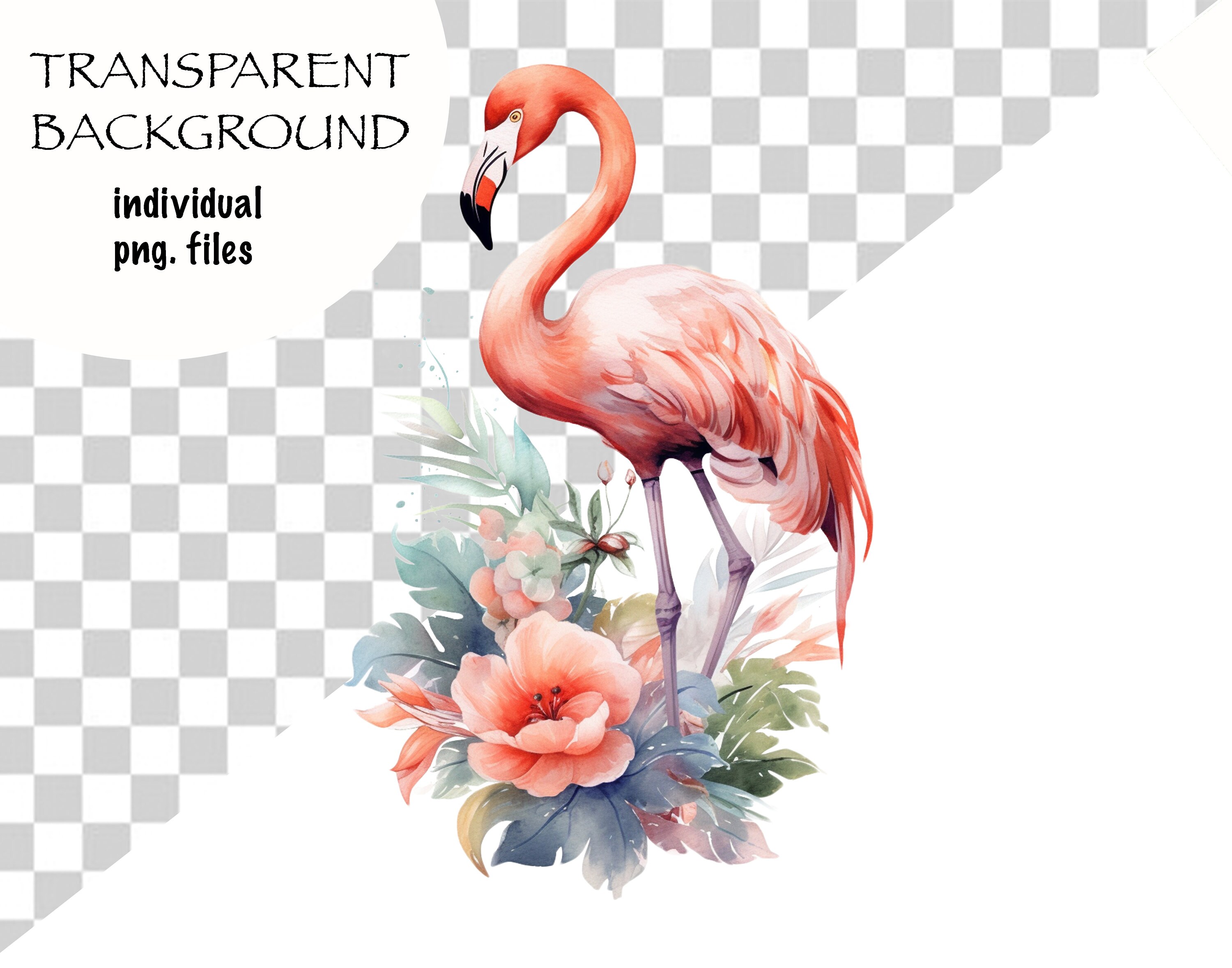 Flamingo Watercolor Clipart Tropical Illustration Flowers Leaves PNG ...