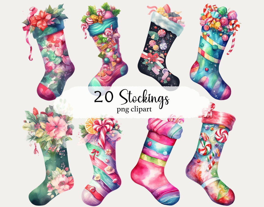 Christmas Stocking Clipart Png Bundle Watercolor Christmas PNG ...