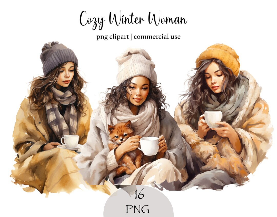 Watercolor Cozy Winter Clipart Woman Blanket Png Clipart Cozy Clipart ...