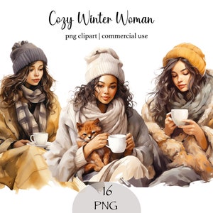 Watercolor Cozy Winter Clipart Woman Blanket Png Clipart Cozy Clipart ...