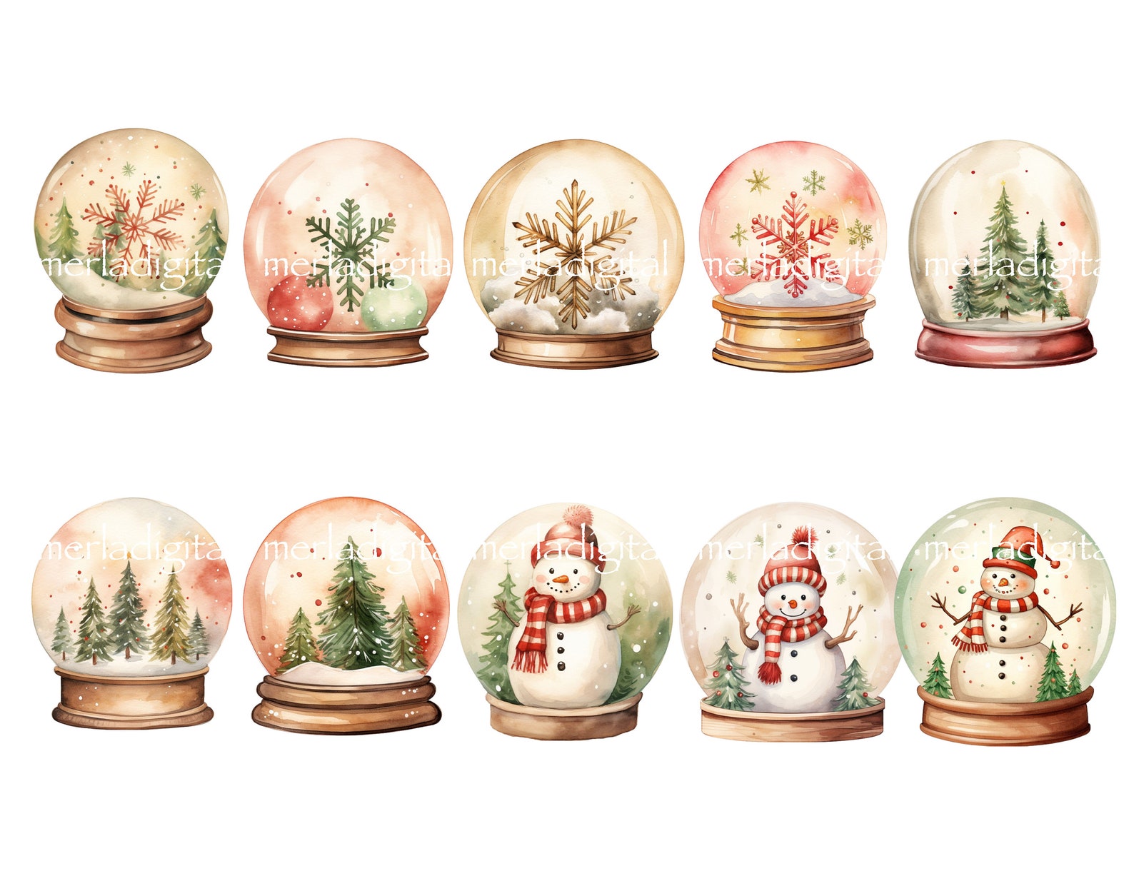 Watercolor Christmas Snow Globes Clipart Set (PNG, Digital Download) - Etsy