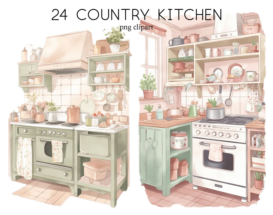 Country Kitchen Clipart Boho Kitchen Watercolor Rustic Cooking Clipart ...