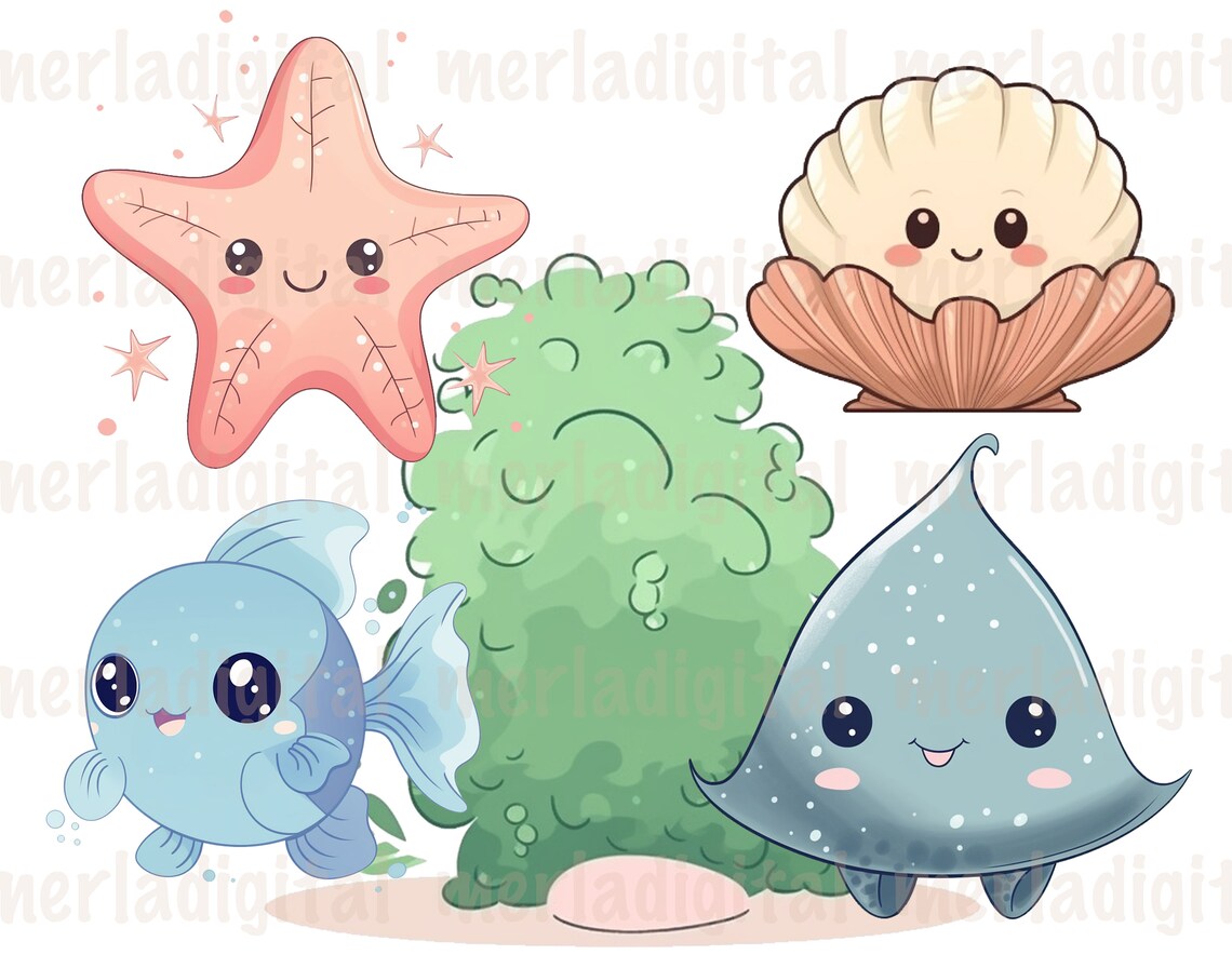 Undersea Kawaii Animals Clipart, Nursery Cute Decor, Clownfish ...