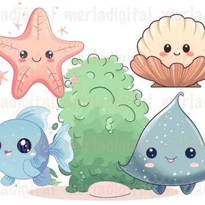 Undersea Kawaii Animals Clipart, Nursery Cute Decor, Clownfish ...