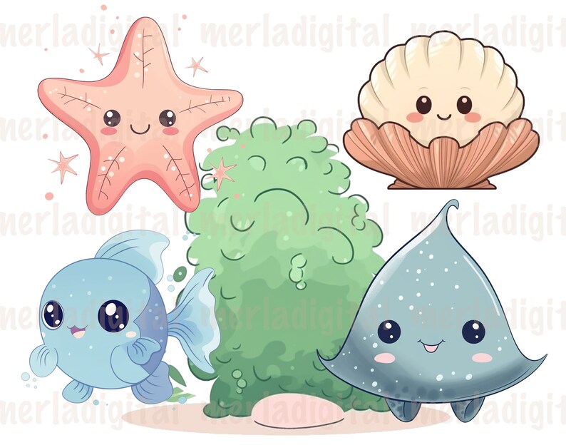 Undersea Kawaii Animals Clipart, Nursery Cute Decor, Clownfish ...